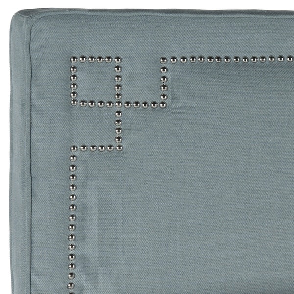 SAFAVIEH Remington Sky Blue Linen Blend Upholstered Greek Key Headboard ...