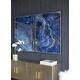 30.5" x 40" Set of 2 Blue and Gold Framed Art Panels, Unique Marbled ...