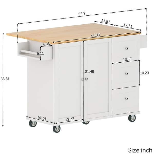 Rolling Mobile Kitchen Island with Solid Wood Top and Locking Wheels ...