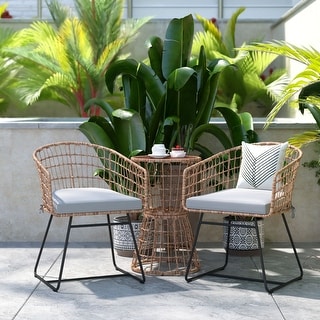 Indoor/Outdoor Boho Rattan Rope Bistro Set with Side Table and Cushions ...