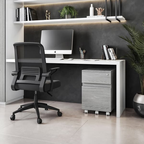 Rolling Two Drawer Vertical Filing Cabinet with Lock and Storage, Grey ...
