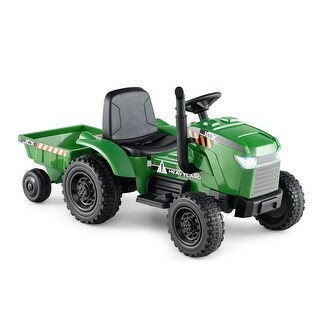 12V 2-in-1 Kids Tractor with Trailer and Remote Control for Ages 3-8 ...