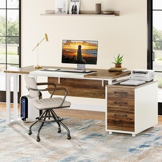74.8" Large Executive Desk, Office Computer Desk with Drawers - Bed ...