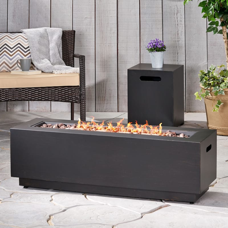Vernon Outdoor Outdoor 50000 BTU Rectangular Fire Pit with Tank Holder ...