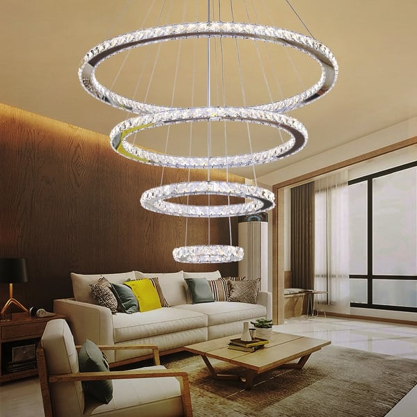 Modern Unique 3-Light Sparkling Crystal Rings LED Pendant Lighting ...