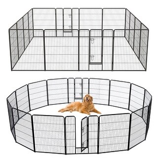 Gymax 16 Panel 40'' Height Pen Fence w/ Lock Indoor Outdoor Foldable ...