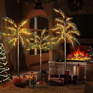 Mieres 3 Pieces Coconut Palm Tree Christmas Tree with Warm LED Lights ...