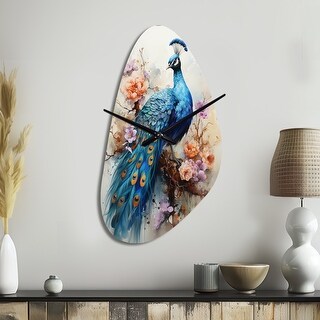 Blue Coral Indian Art Dancing Peacock II - Indian Art Large Wall Clocks ...