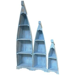 Fin 3 Piece Wood Rack Shelves, Boat, Nautical Design, Distressed Sky ...