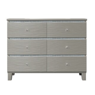 Champagne Silver Rubber Wood Dresser with 6 Drawers Metal Slides ...