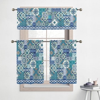Laural Home Callisto Tiles 36" Kitchen Curtain Valance and Tiers Set ...