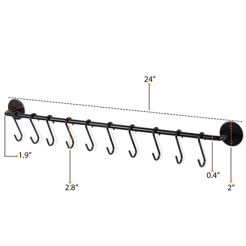 Wallniture Cucina Steel 24'' Wall Mounted Kitchen Rail with 10 Hooks ...