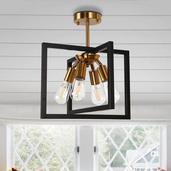 Industrial Ceiling Light Fixtures,Vintage Rectangle Black Gold Flush ...