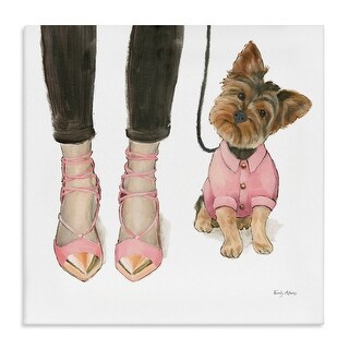 Stupell Glam Dog Walk Heels Fashion Pink Gold Design Canvas Wall Art ...