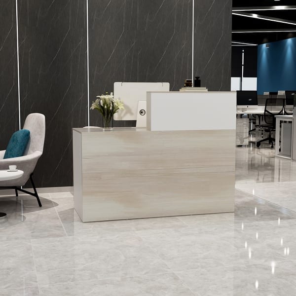 Timechee Reception Desk Counter with Lockable Storage Wood Texture - On ...