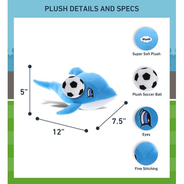 DolliBu Huggable Blue Dolphin Stuffed Animal with Soccer Ball Plush ...
