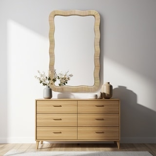Rattan Wall Mirror, Irregular Wave Mirror - 23.6" x1.4'' x 37.8" - Bed ...