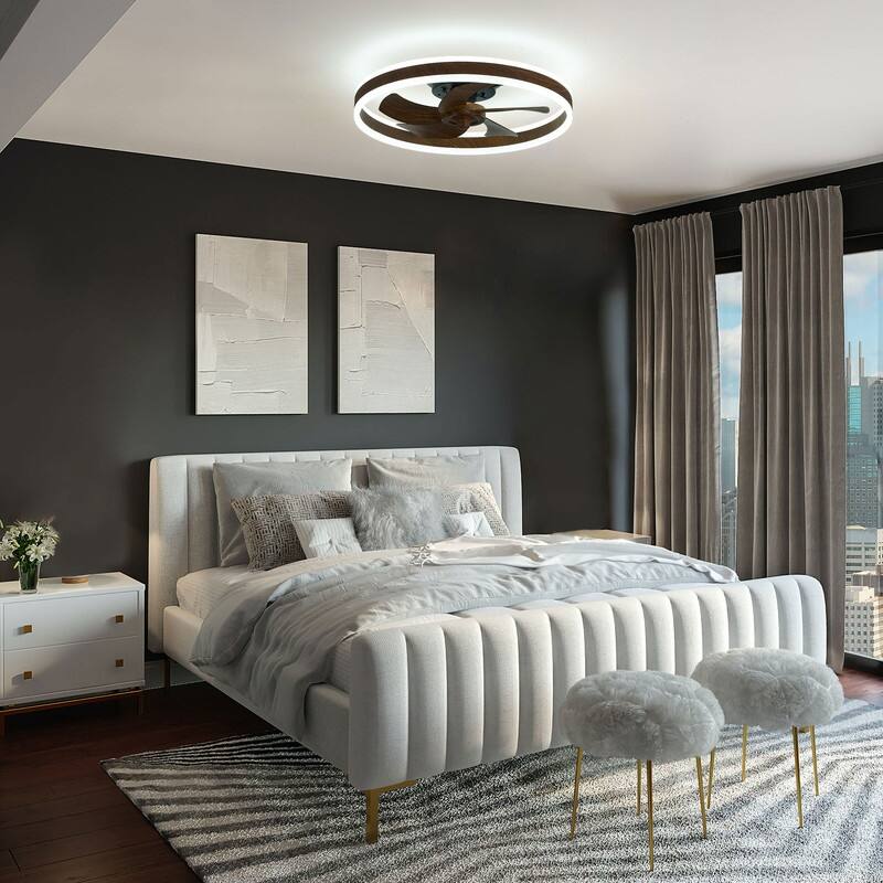 20 in. Indoor Integrated LED Ceiling Fan with Light Flush Mount Low ...