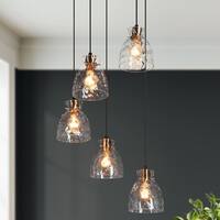 Elisie Modern Glam Chandelier 5-Lights Water Glass Adjustable Pendant Light Hammered Celing ...