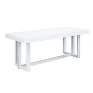 Raza 76 Inch Dining Table, Classic White Finish, Open Panel Metal Base ...