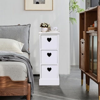 Wooden Nightstand with 3 Heart-shaped Hollow Drawers for Bedroom,White ...