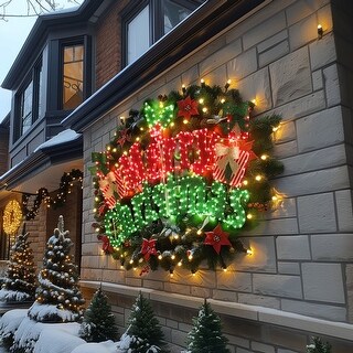 VEIKOUS 6FT Holiday Merry Christmas Porch Sign Wall Decor with LED ...