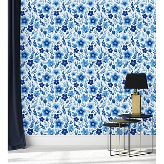 Blue Floral Wallpaper Peel and Stick and Prepasted - Bed Bath & Beyond ...