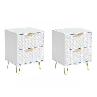 Set of 2 End Side Table Double Bedside Table Nightstand with 2 Drawers ...