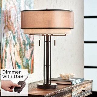 Industrial Table Lamp 27 1/2" Tall Oil Rubbed Bronze USB Dimmer - 18" x ...