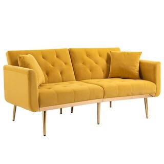Split Sleeper Loveseat with Convertible Recliners Sofa Bed, Mustard ...