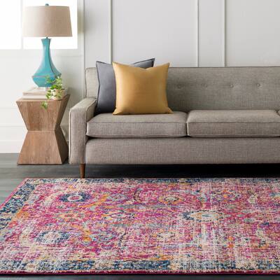 Isabella Distressed Vintage Pink & Blue Area Rug (6'7 x 9') - 6'7" x 9 ...