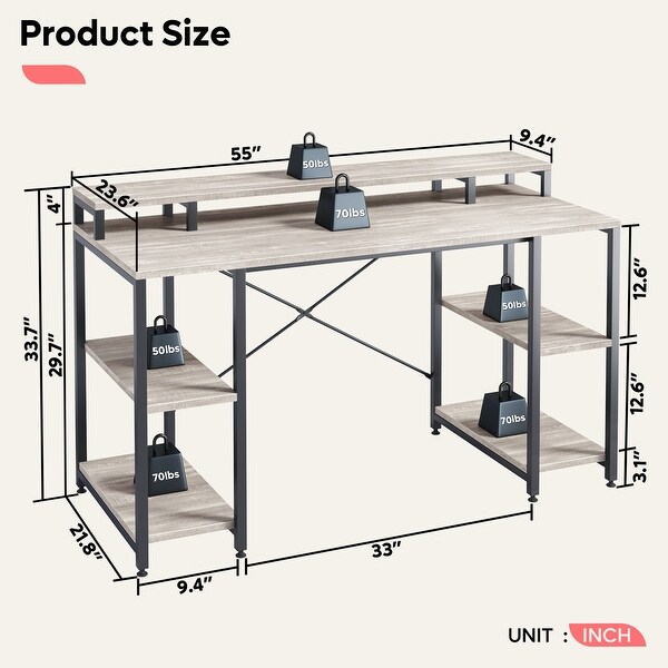 55 Inch Dual Monitor Computer Desk with Adjustable Shelves On Sale Bed Bath Beyond 36220739