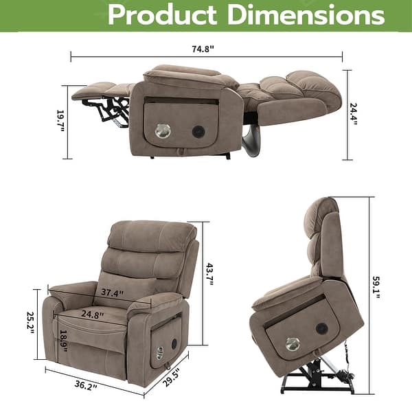 Oversized Power Lift Recliner Chair Heat & Massage, 180 Lying Flat - On ...