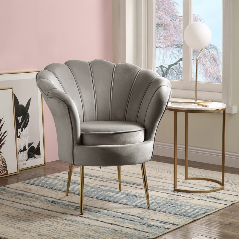 Velvet Fabric Shell Chair High Back Accent Chairs Tufted Club Chairs Arm Chairs with Metal Legs for Living Room