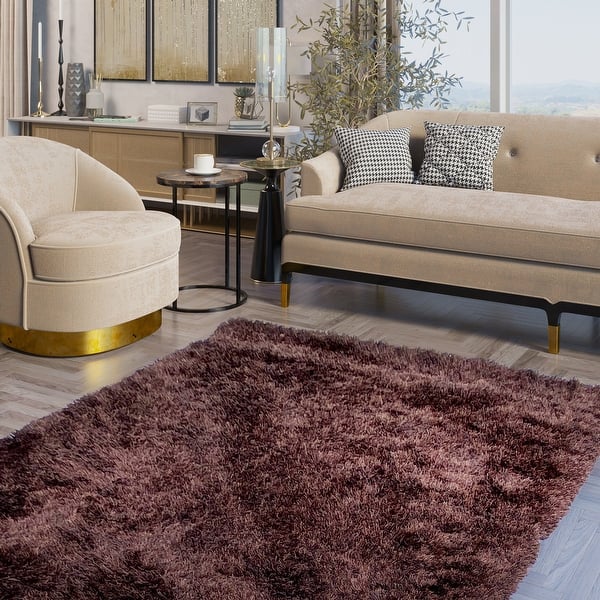 RugBerry Romance Brown Shag Area Rug Soft Fluffy Shaggy Hand Tufted ...