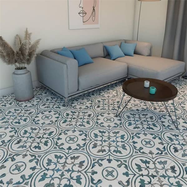 blue pattern flooring