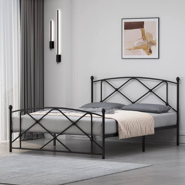 Queen Size Metal Platform Bed Frame with Extra High Headboard and ...