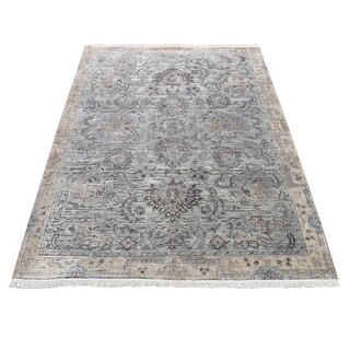 Shahbanu Rugs Laurel Green, Pure Silk With Textured Wool, Mughal Design ...