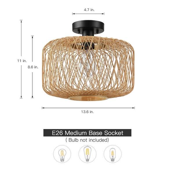 Pasha 1-Light Black Coastal Bamboo Semi-Flush Mount Ceiling Light - 13. ...