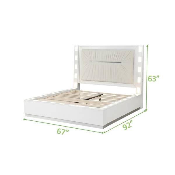Coco LED Queen Size Bed Made with Wood in Milky White Color - Bed Bath ...