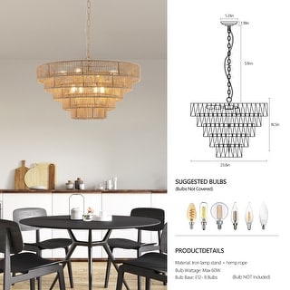 Bohemian Woven Pendant Light 23.6" Caged Chandelier Rattan Lights, No ...