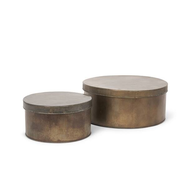 Josephine Round Antique Gold Metal Box (Set of 2) - 14.2L x 14.2W x 5 ...