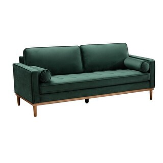 Rhet 74 Inch Sofa, Green Velvet, Bolster Pillows, Plush Cushioned ...