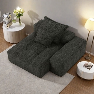 56.7" Foam 2-Seater Sofa Block Sofa with 2 Pillows for Living Room and ...