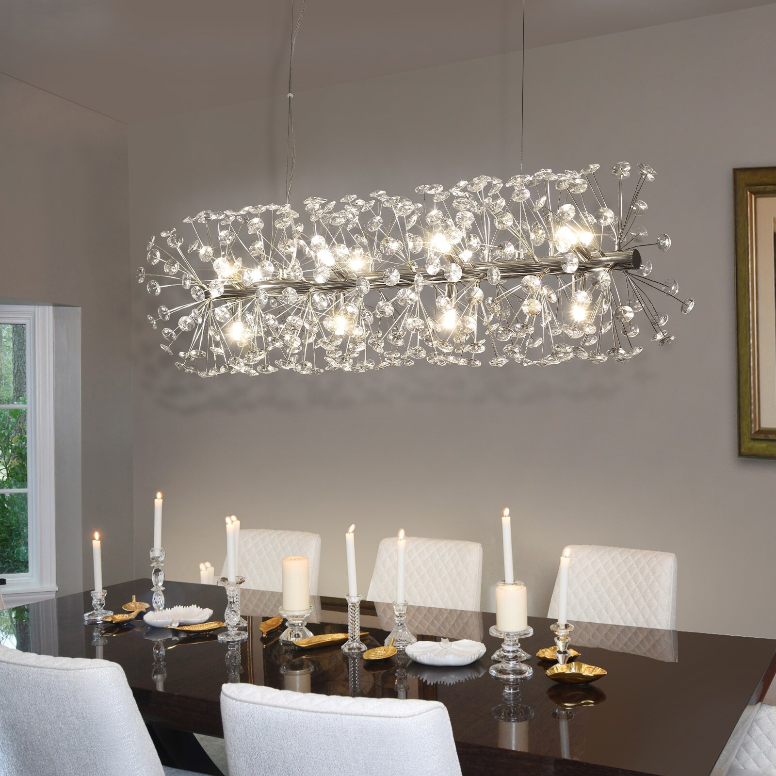Solon Rectangular Beaded 8-Light Chandelier for Dining/Living Room ...