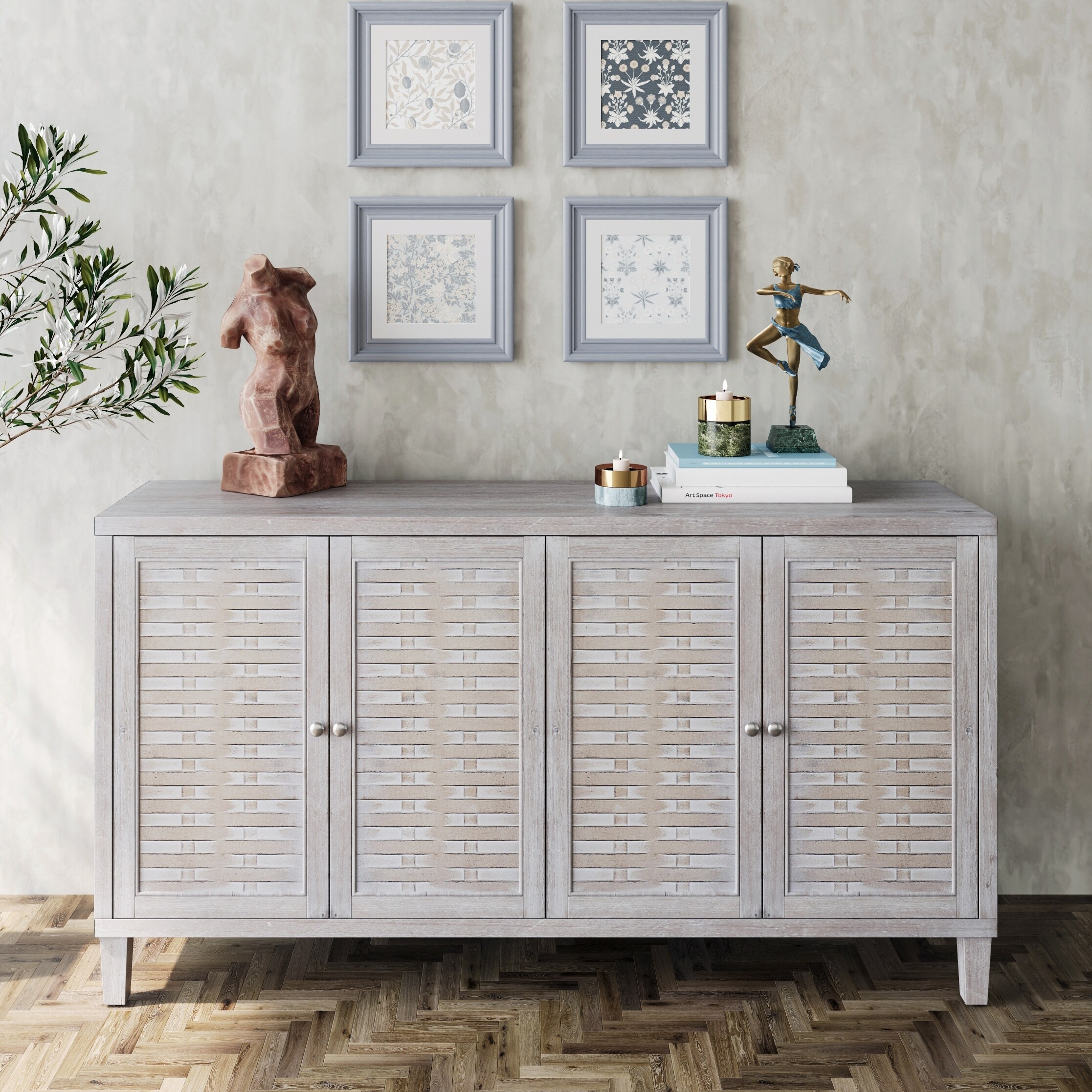Accent Cabinet 4 Door Wooden Cabinet Sideboard Buffet Server Cabinet Storage Cabinet for Living Room Natural Wood Wash
