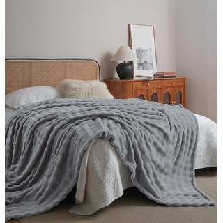 Dark Grey Soft Plush Cozy Warm Fleece Bubble Textured Bed Throw Blanket ...