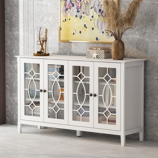 Timechee 4 Door Accent Cabinet Storage Cabinet Tempered Glass - 53.9"W ...