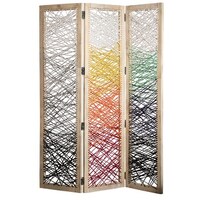 3 Panel Wooden Screen with Woven Reinforced Yarn, Multicolor - Bed Bath ...