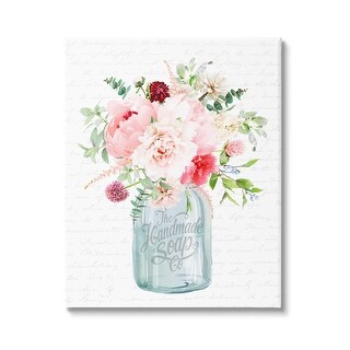 Stupell Bright Pink Floral Bouquet Cursive Script Pattern Canvas Wall ...